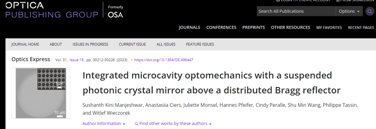 Paper published in Optics Express – Wieczorek lab